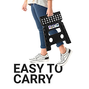 Delxo Folding Step Stool, 13 inch Non-Slip Foldable Stools for Kids & Adults Up to 300 LBS, Step Stool with Handle, Lightweight for Kitchen, Bathroom, Bedroom, Garden, Black, 1PC