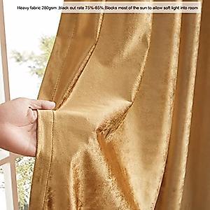 PRIMROSE Dark Golden Curtains 84 inch for Living Room Velvet Blackout Rod Pocket Window Drapes Treatment Semi Room Darkening Decor Curtains for Bedroom Set of 2 Panels