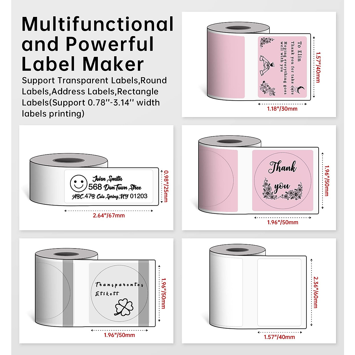 Phomemo M220 Label Maker,3.14 Inch Barcode Label Printer,Portable Thermal Printer,Bluetooth Label Maker with Tape (Address Label,Pink Label, White Label) for Mailing,Name,Home,Office,School