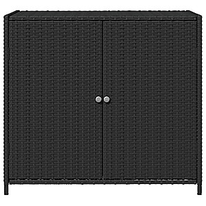 vidaXL Black Poly Rattan Outdoor Storage Cabinet with Powder-Coated Steel Frame – Ample Garden/Patio Organizing Space, Weather-Resistant