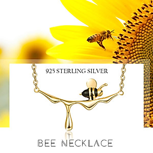 CUOKA MIRACLE Gold Bee Pendant Necklace 925 Sterling Silver Honey Pendant Necklace Bee with Dripping Honey Pendant Necklace Bumblebee Jewelry Birthday Gifts for Women