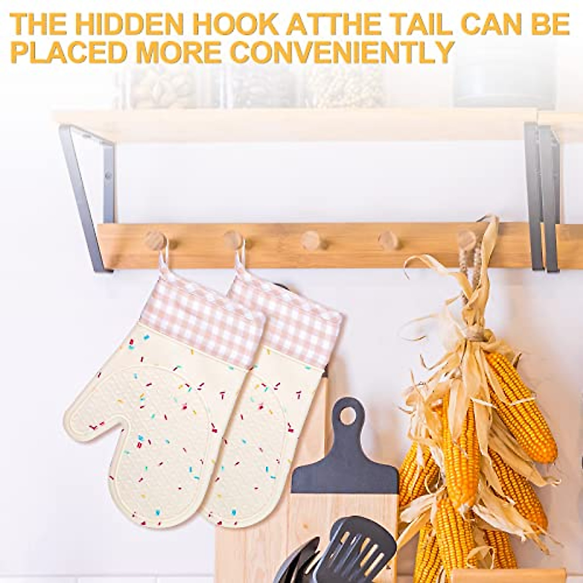 Set of 2 Silicone Oven Mitts Kitchen Oven Mitts Waterproof Shell Oven Mitts for Heat Resistant 500 Degrees Washable Kitchen Mittens with Cotton Lining for Cooking Baking BBQ Grilling Microwave