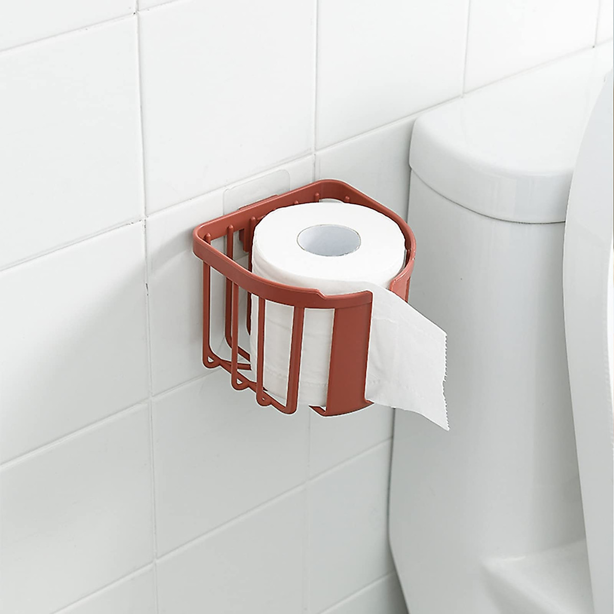 Toilet Paper Holder, Wall Mounted Bathroom Roll Tissue Wire Basket Toilet Paper Basket Self Adhesive Bathroom Storage Rack for Home Hotel(White)