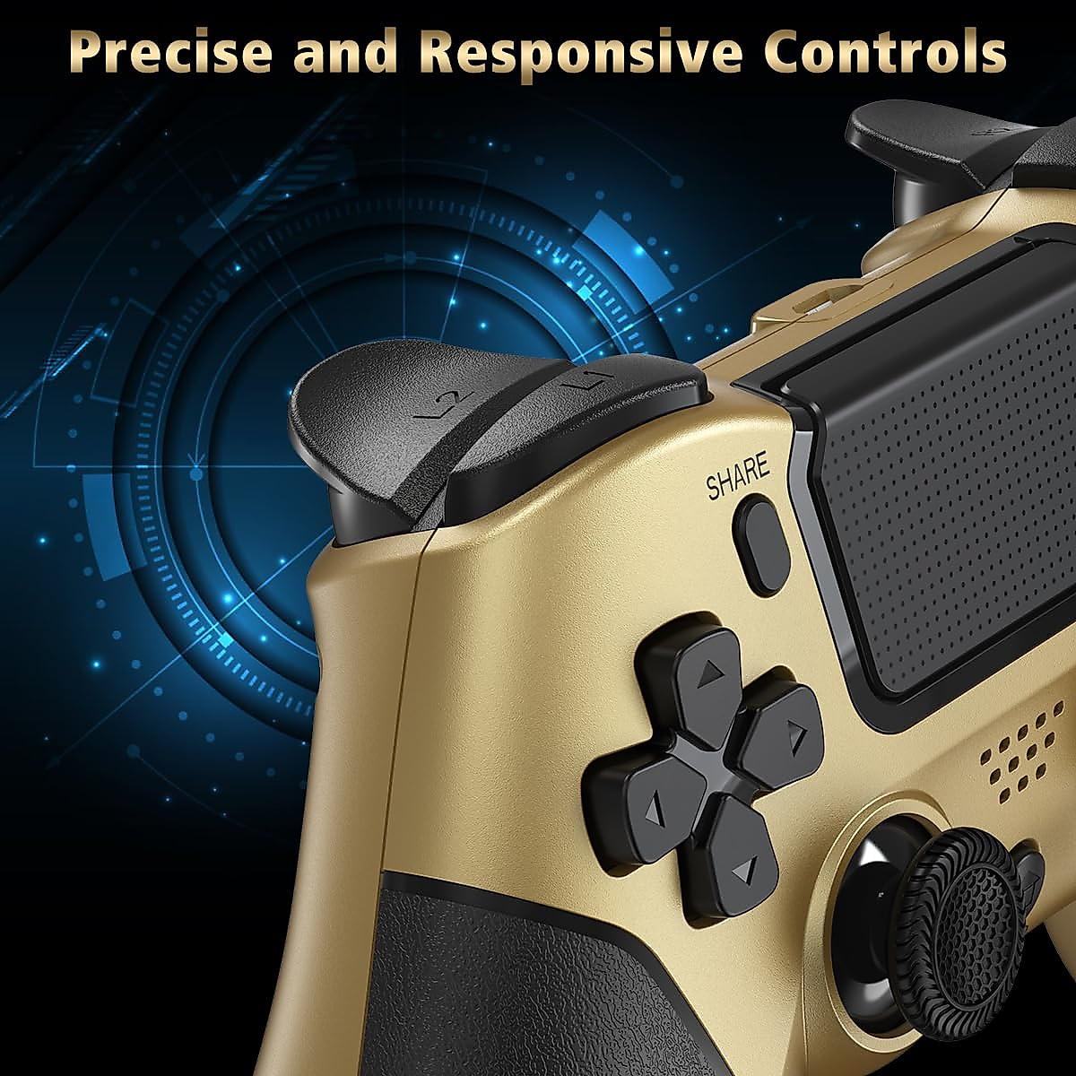 FASIGO Wireless PS4 Controller, Compatible with PS4/Slim/Pro Consoles and PC, Gold+Black