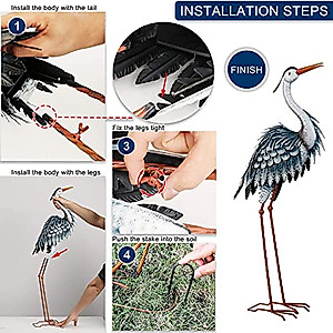 TERESA'S COLLECTIONS 3 Metal Blue Heron Garden Statues, Cranes Decor Animal Family Bird Art Lawn Ornaments for Outdoor Patio Yard Outside Decorations