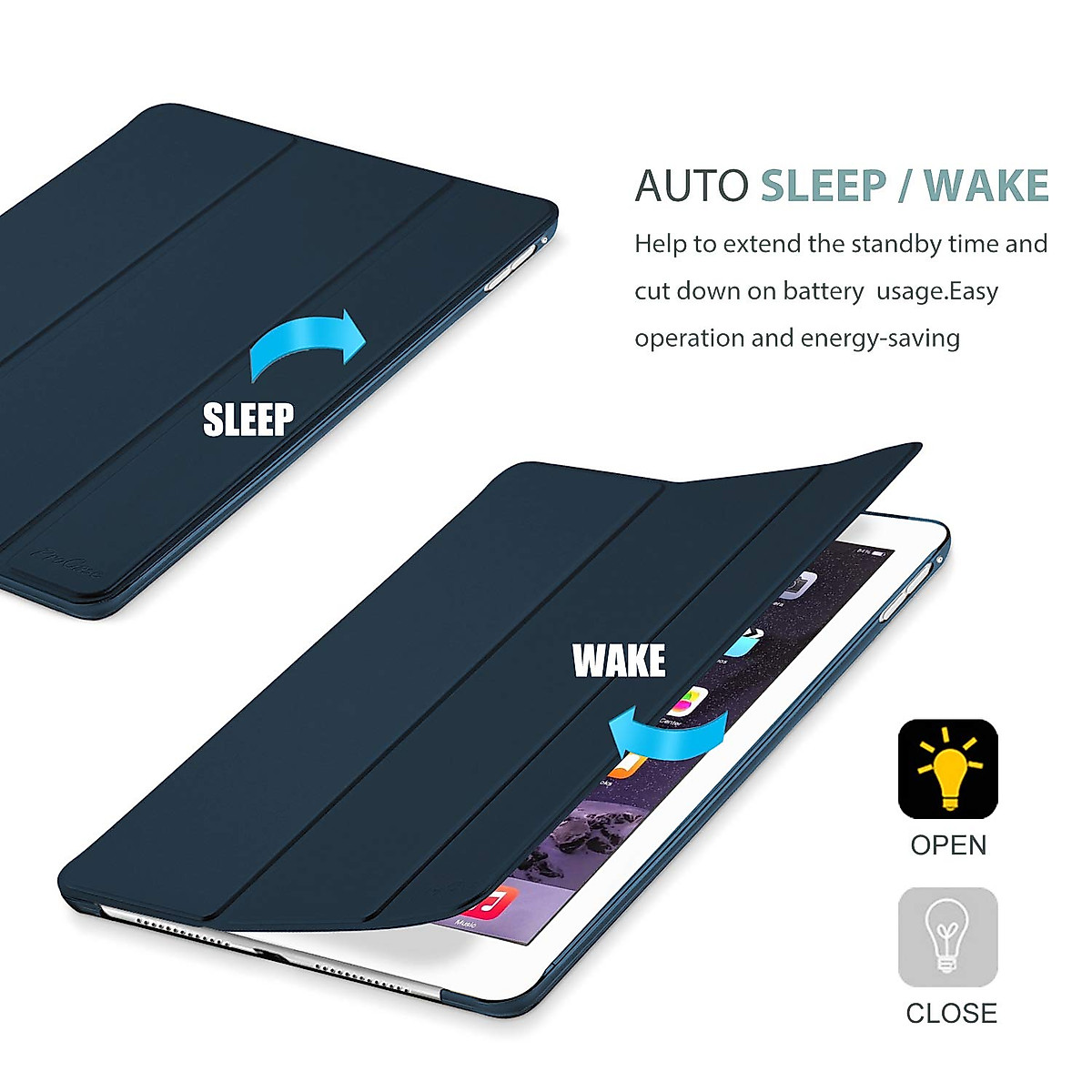 ProCase Smart Case for iPad Air 2 2014, Ultra Slim Lightweight Stand Protective Case Shell with Translucent Frosted Back Cover for iPad Air 2nd (A1566 A1567) -Navy