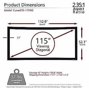 Elite Screens Lunette 2 Series, 115-inch Diagonal 2.35:1, Curved Home Theater Fixed Frame Projector Screen, CURVE235-115W2, CineWhite, 115"" diag. 2.35:1"
