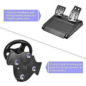 Sport Steering Racing Wheel,Gaming Vibration Racing Steering Wheel Pedals for XBOX 360/ PS2/ PS3/ PC USB Racing Wheel