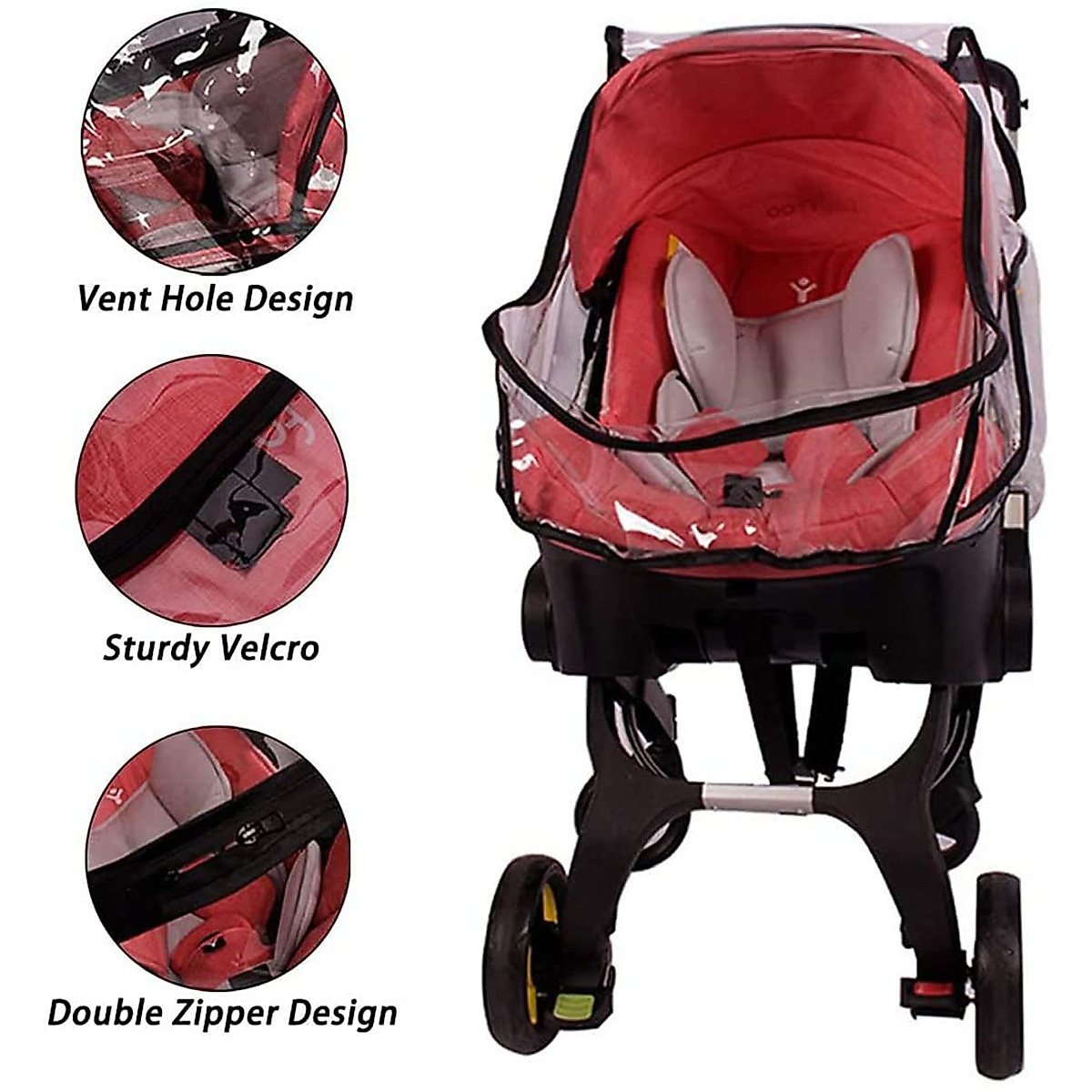 iCaicoyo Baby Stroller Car Seat Rain Cover Compatible with Doona Stroller Car seat, Baby Weather Shield Stroller Raincover Travel Accessory Infant Pushchair Buggy Ventilated Wind Rain Shield