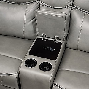 Lexicon Braelyn Faux Leather Double Glider Reclining Loveseat with Center Console, Receptacles, and USB Ports, 80" W, Gray