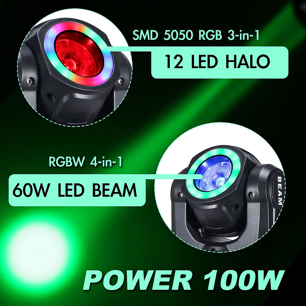Mini Moving Head DJ Light LED 60W Beam Moving with Halo Effect RGBW 4in1 Dj Light Beam Moving Heads Lights Super Bright Led Dj Spot Light DMX Control