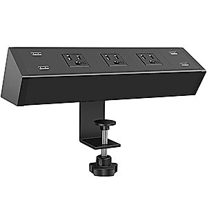 Metal Desk Clamp Power Strip with 4 USB Ports,Desk Edge Power Strip Surge Protector 800J with 3 Widely Spaced Tamper Resistant AC Outlets for Large Plug,6ft Cord,Fit 2 inch Tabletop Edge