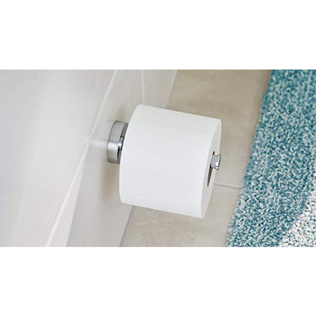 tesa Smooz No Drill, Wall Mounted Spare Bathroom Toilet Roll Holder, Chrome-Plated Metal, Removable Adhesive Glue Technology