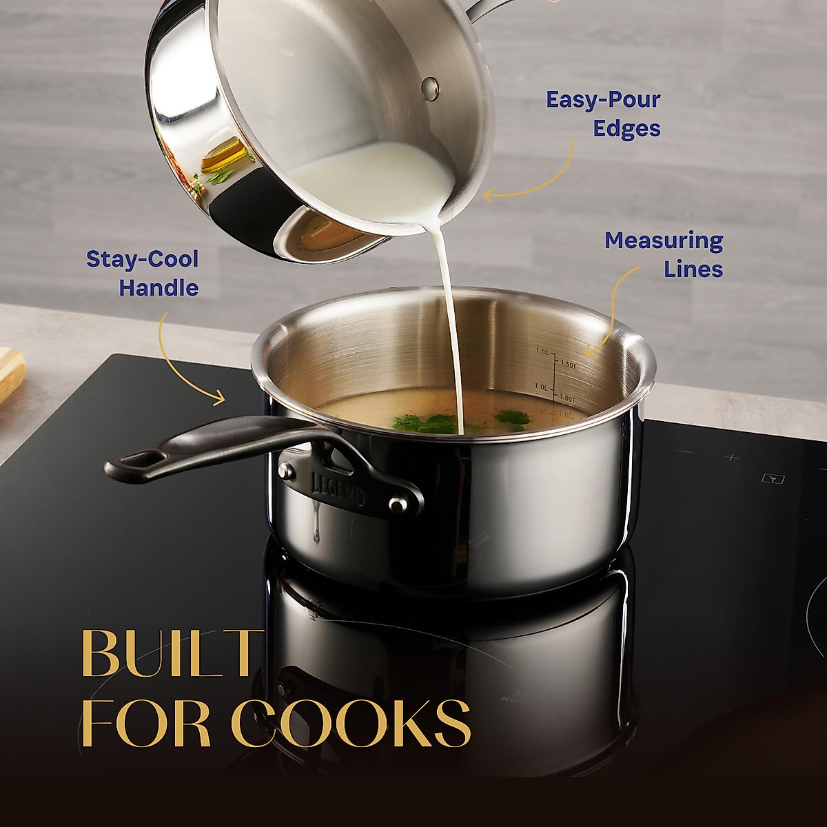 Legend 14 pc Copper Core Stainless Steel Pots & Pans Set | Pro Quality 5-Ply Clad Cookware | Professional Chef Grade Home Cooking, All Kitchen Induction & Oven Dishwasher Safe | PFOA, PTFE & PFOS Free