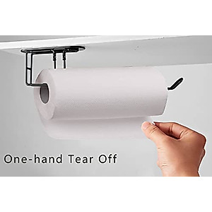 Paper Towel Holder Under Cabinet Mount - Self Adhesive Napkin Roll Holder Stick on Wall, Stainless Steel Black