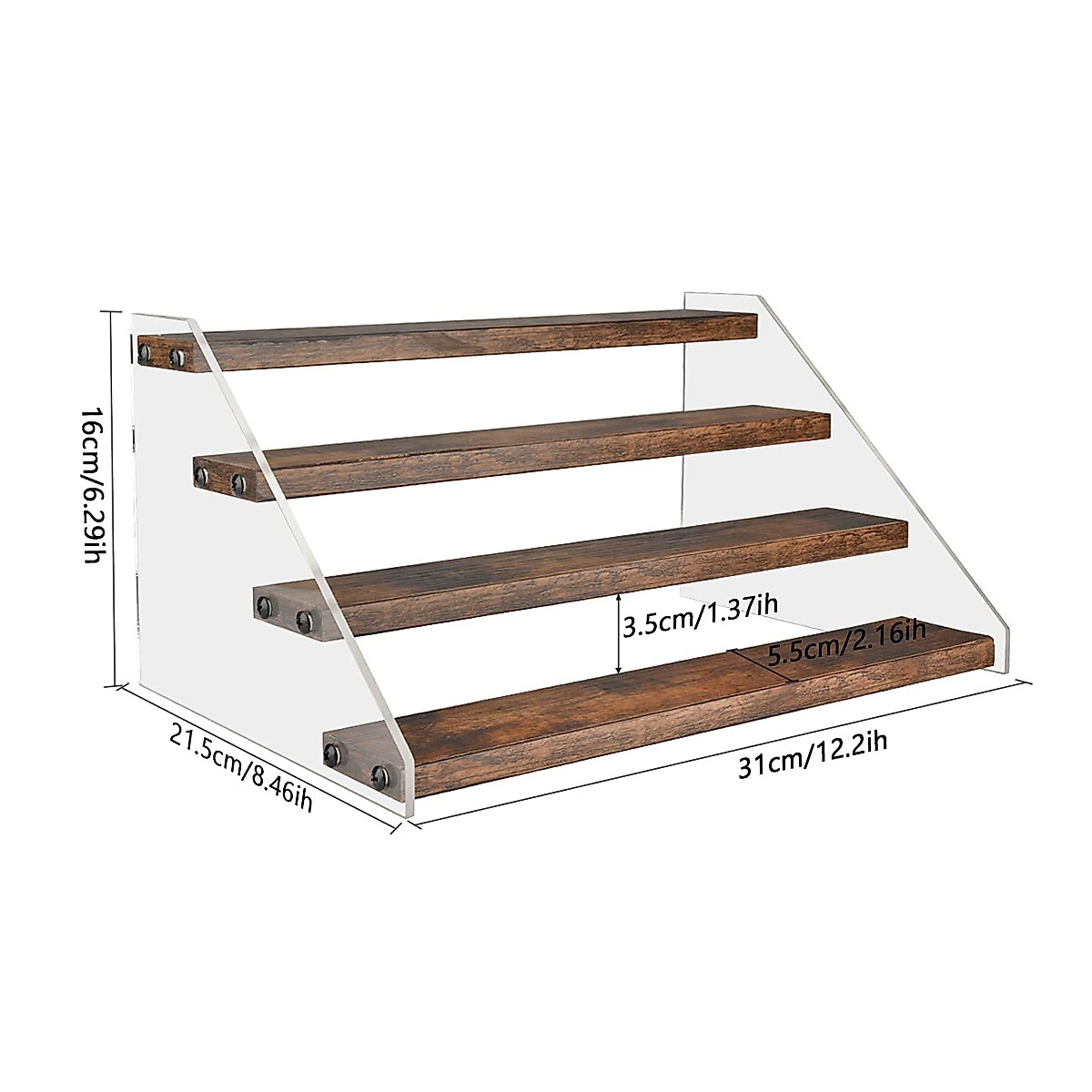BCOZLUX Wood Display Stand, 4 Tier Clear Acrylic Display Shelf Riser Organizer for Vendors, Pop Figures, Cupcakes, Collectibles Storage, Rustic Brown and Black