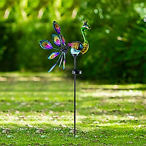 Wind Spinners for Yard and Garden - Solar Peacock Wind Spinner, Metal Kinetic Garden Stake Lights Wind Spinners, Outdoor Decorative Sculpture Waterproof Lights Lawn Courtyard Garden Décor