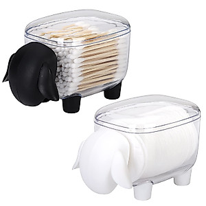 OTOSTAR 2 Pack Qtip Holder Dispenser Set with Lids Clear Plastic Apothecary Jars Vanity Makeup Organizer Storage Containers Storage Bathroom Organizer Set for Cotton Swab Ball Pads Floss (Sheep)