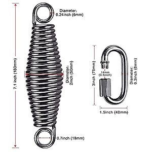 SELEWARE Heavy Duty Swing Springs for Hammock Chair, Porch Swing, Hammock Stands Mount, Innovative Conical Shape & Double Closed Ring Design Up to 400 lbs, w/Locking Carabiners(2 Pack)