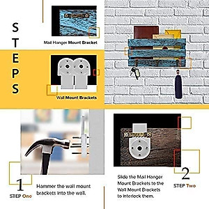 Rustic Mail Holder Wall Mount ~ Key and Mail Organizer for Wall Decorative with 3 Key Hooks ~ Key Hanger for Wall, Entryway, Bathroom, Living Room, Kitchen (Brown)