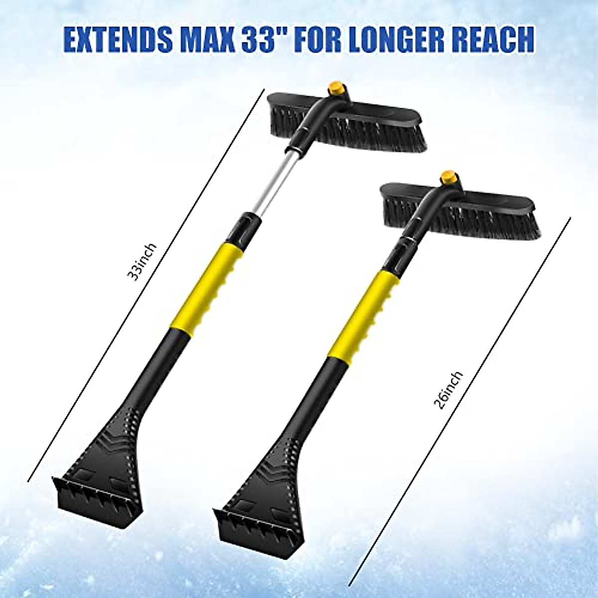 Aolbic Ice Scrapers for Car Windshield, Snow Brush for Car, 33" Ice Scraper and Extendable Snow Brush, with Ergonomic Foam Grip 360° Pivoting Brush Head Snow Scraper for Cars, Trucks, SUVs