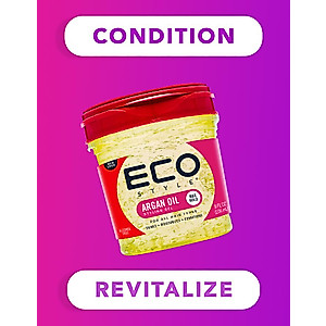 Eco Style Moroccan Argan Oil Styling Gel - Promotes Healthy Hair - Nourishes And Repairs - Delivers Long Lasting Shine - Provides Maximum Hold and Helps Tame Frizz - Ideal For All Hair - 8 oz