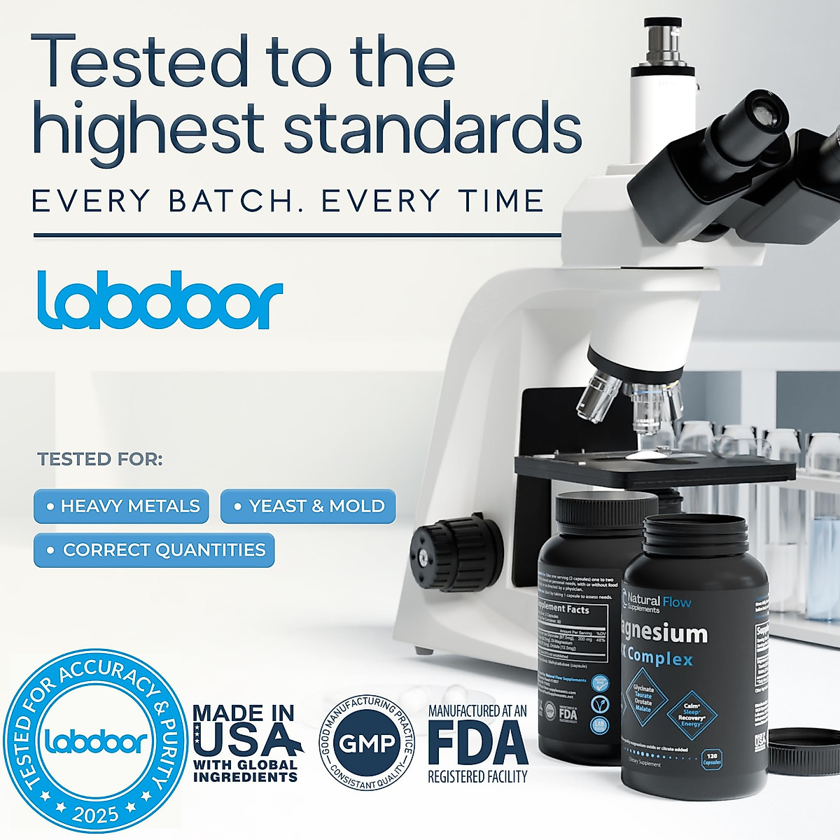 Natural Flow 4X Magnesium Supplement, Magnesium Glycinate, Taurate, Malate, Orotate Complex, Calm Sleep and Cramp Support Blend, No Mag Citrate or Oxide, 120 Capsules