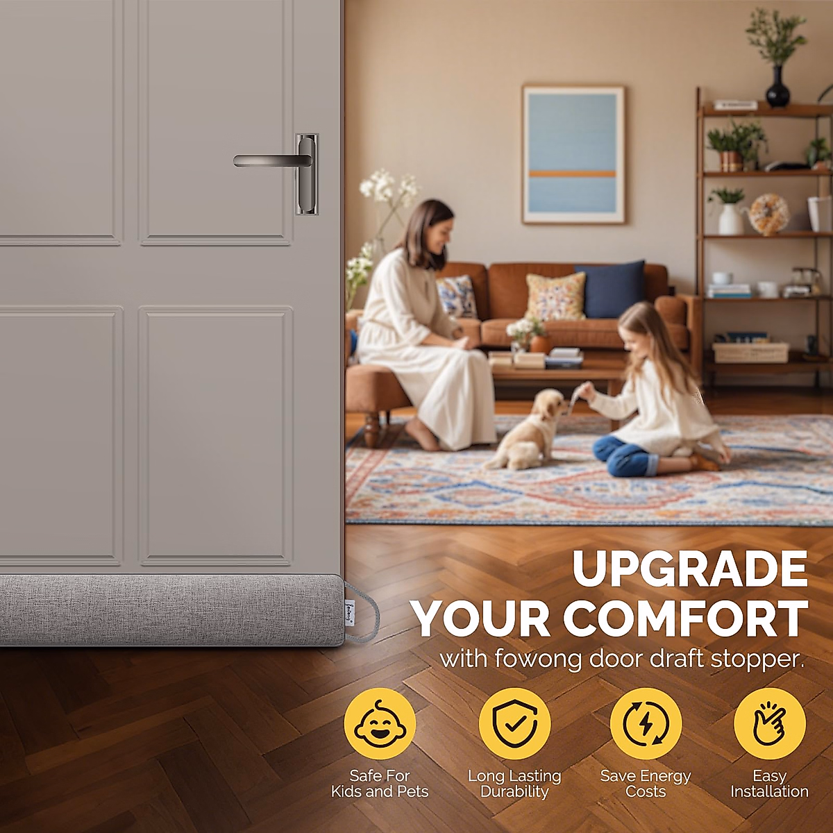 fowong Weighted Under Door Noise Stopper 48 Inch, Extra Long Draft Stopper for Bottom of Door Soundproof Noise Guard, Gray