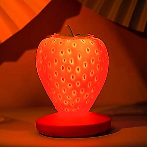 Mudder Strawberry Night Light Cute Silicone Strawberry Lamp LED Decorative Night Light Kawaii Fruit Gifts 3 Modes Touch Gift for Room Decor(Red)