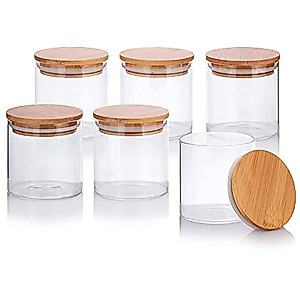 JUVITUS 8 oz Clear Glass Borosilicate Jar with Bamboo Silicone Sealed Lid (6 Pack)