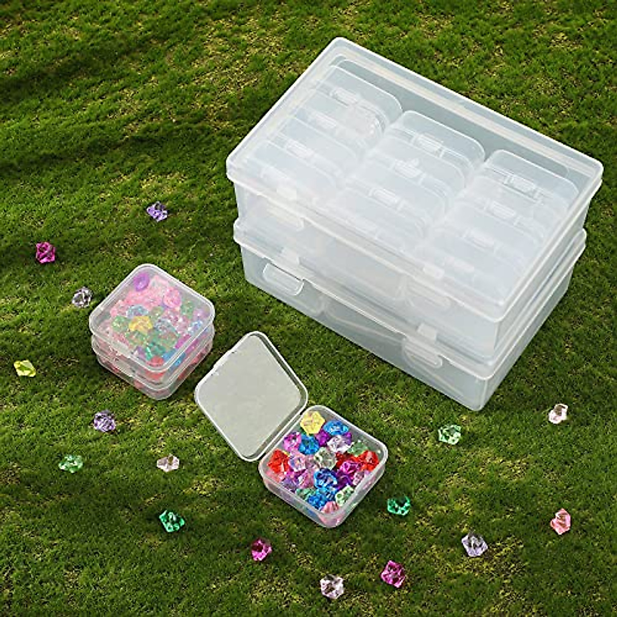 Blulu 24 Pcs Small Bead Organizer Plastic Bead Storage Containers Clear Plastic Storage Case Craft Containers with 2 Pcs Hinged Lid Clear Craft Cases (6.7 x 4.33 x 2.36 Inch, 2.12 x 2.12 x 0.79 Inch)