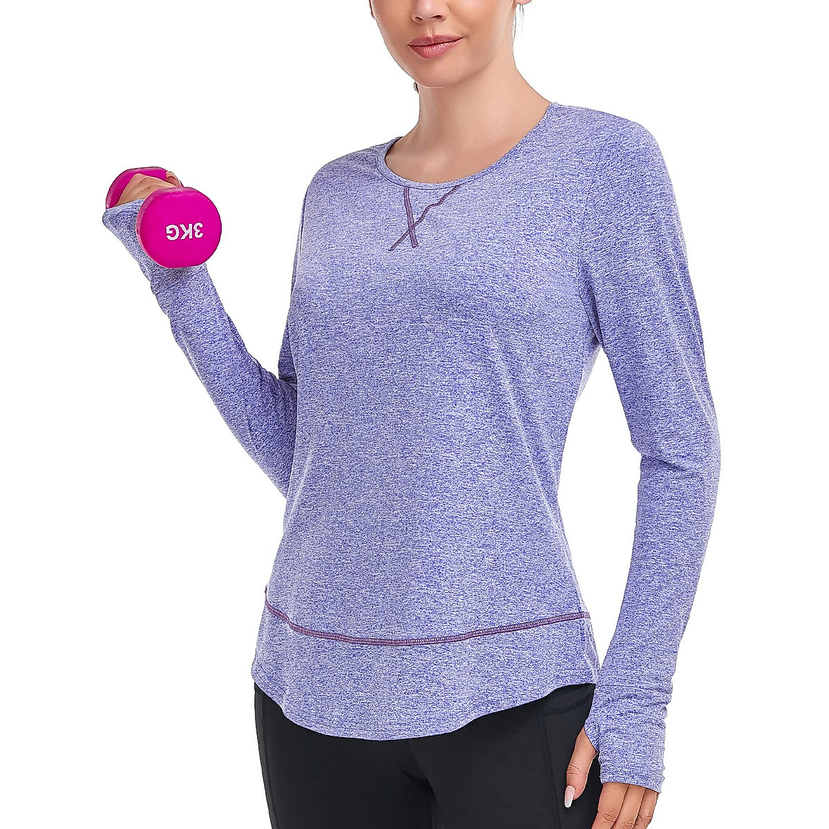 Tanst Sky Gym Shirts for Women, Long Sleeve Workout Shirts Loose Fit Quick Dry Hiking Yoga Clothes Basic Cooling Wicking Athletic Running Tshirts Flowy Tunic Tops for Leggings Purple XL