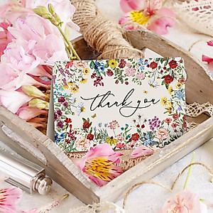 Artoid Mode 24 Pack Vintage Wildflower Thank You Cards Flower Greeting Cards Gift With Envelope Sticker Blank Note Cards for Birthday Wedding Baby Shower Bridal Shower, 4 x 6 Inch