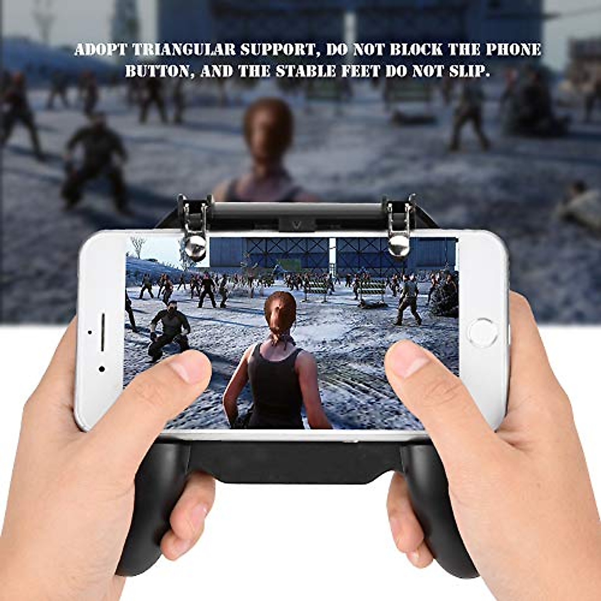 Zyyini Smart Phone Holder Handle, Stretchable Mobile Game Controller with Triangular Support, Phone Game Mobile Trigger Joystick Suitable for Phones up to 6.6 inches
