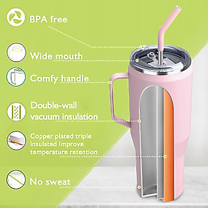 Zukro 50 oz Tumbler With Handle And Straw, Large Leak Proof Triple Wall Vacuum Insulated Stainless Steel Cup with Lid Fit in Cup Holder, Keeps Cold 30 Hours, No Sweat, Dishwasher Safe - Pink