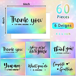 Holographic Thank You Cards Appreciation Postcards You Are Awesome Greeting Cards Thank You for Making a Difference Cards for Students Volunteers Teachers Graduation Nurses,4 x 6 Inch(60 Pieces)