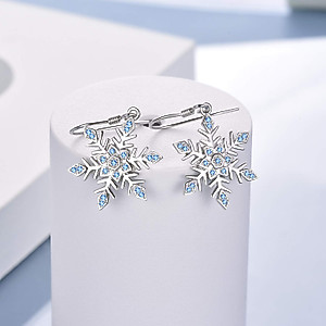 ONEFINITY Snowflake Earrings Sterling Silver Snowflake Dangle Drop Earrings for Women Christmas Jewelry Gifts