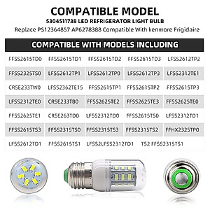 GEAIN 5304511738 Light Bulb Refrigerator 3.5W (110-240V Warm Light) for Frigidaie Refrigerator Light Bulb | LED kei d34l Replacement Light Bulb Refrigerator PS12364857 AP6278388-2 Pack