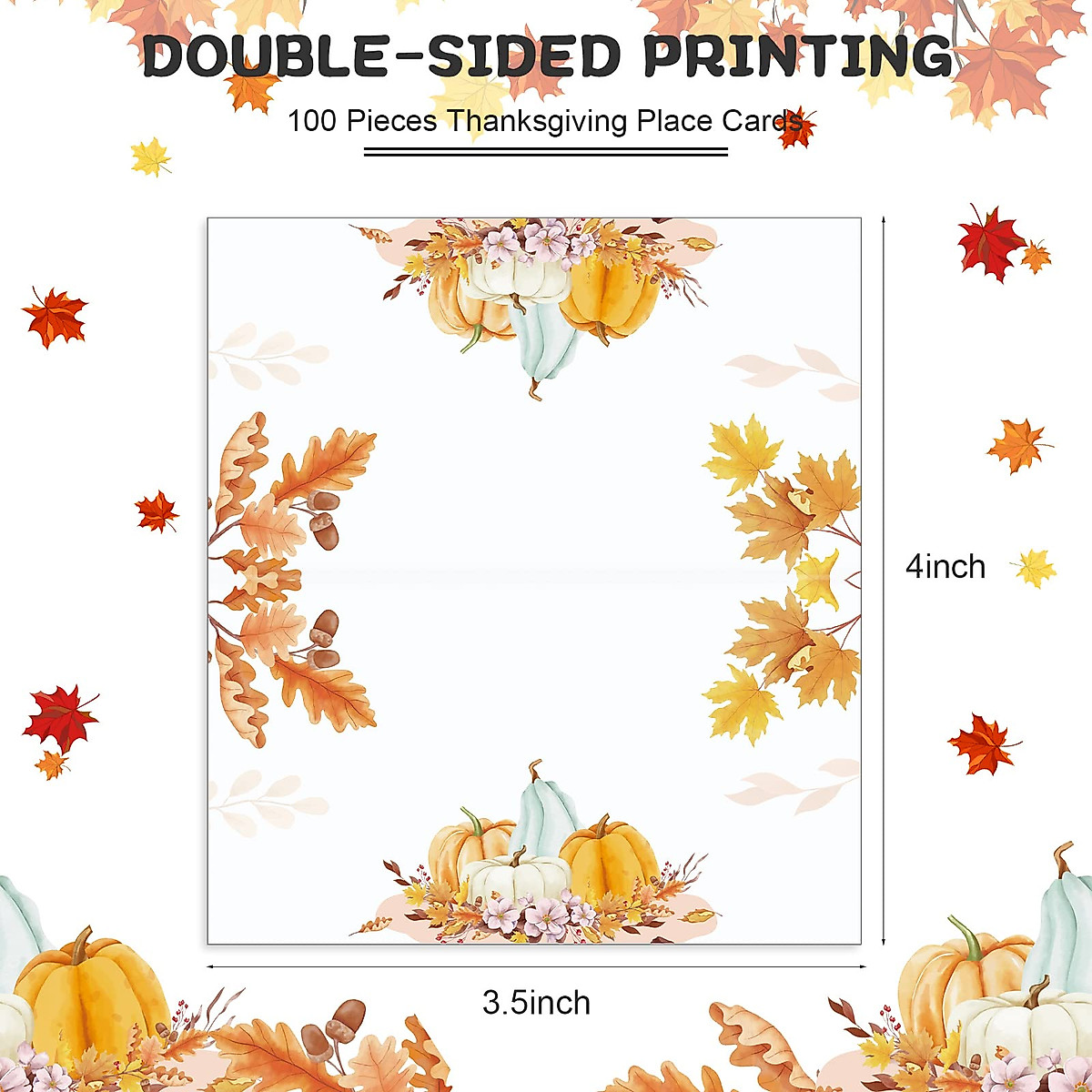 100 Pcs Thanksgiving Place Card Fall Table Place Card Pumpkin Place Card Guest Seating Tent Card Folded Name Card for Thanksgiving Bridal Shower Birthday Harvest Party Supplies, 3.5 x 3.9 Inch