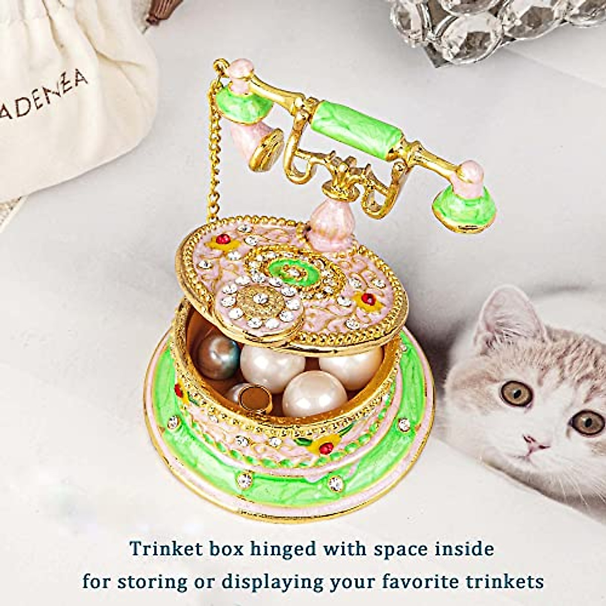 YU FENG Pineapple and Telephone Figurine Trinket Box Hinged Collectible