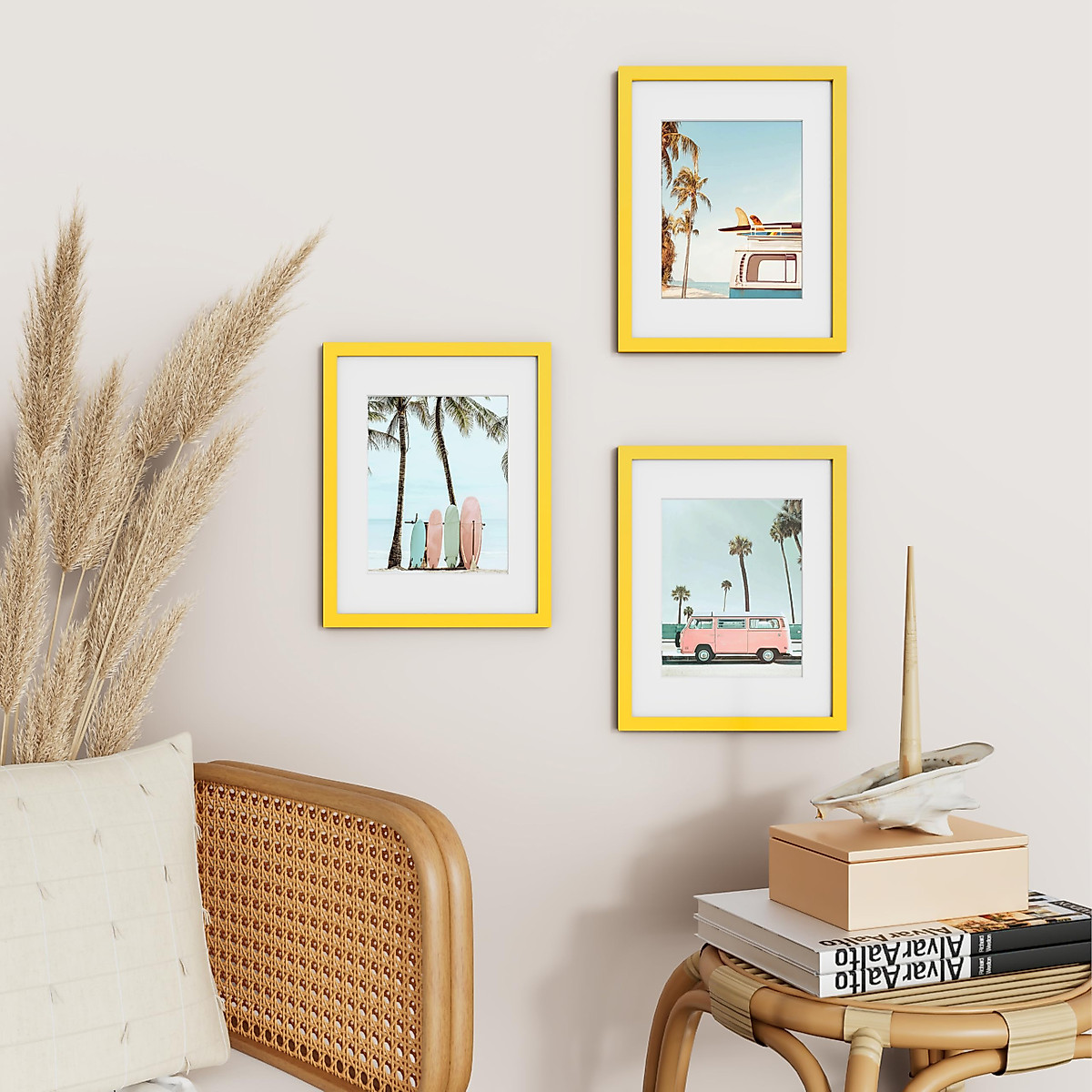 Vittanly 11x14 Picture Frame, Engineered Wood with Shatter Resistant Plexiglass, Display Pictures 8x10 with Mat or 11x14 without Mat, Photo Frame for Wall or Table Top Display, Yellow, 1 Pack