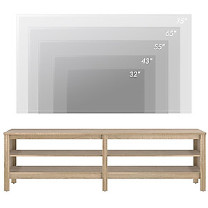 WAMPAT Farmhouse TV Stand for 75 Inch TV, Wood Entertainment Center for 70 65 55 inch TV Console Media Table with 4 Big Storage for Living Room Bedroom, Oak
