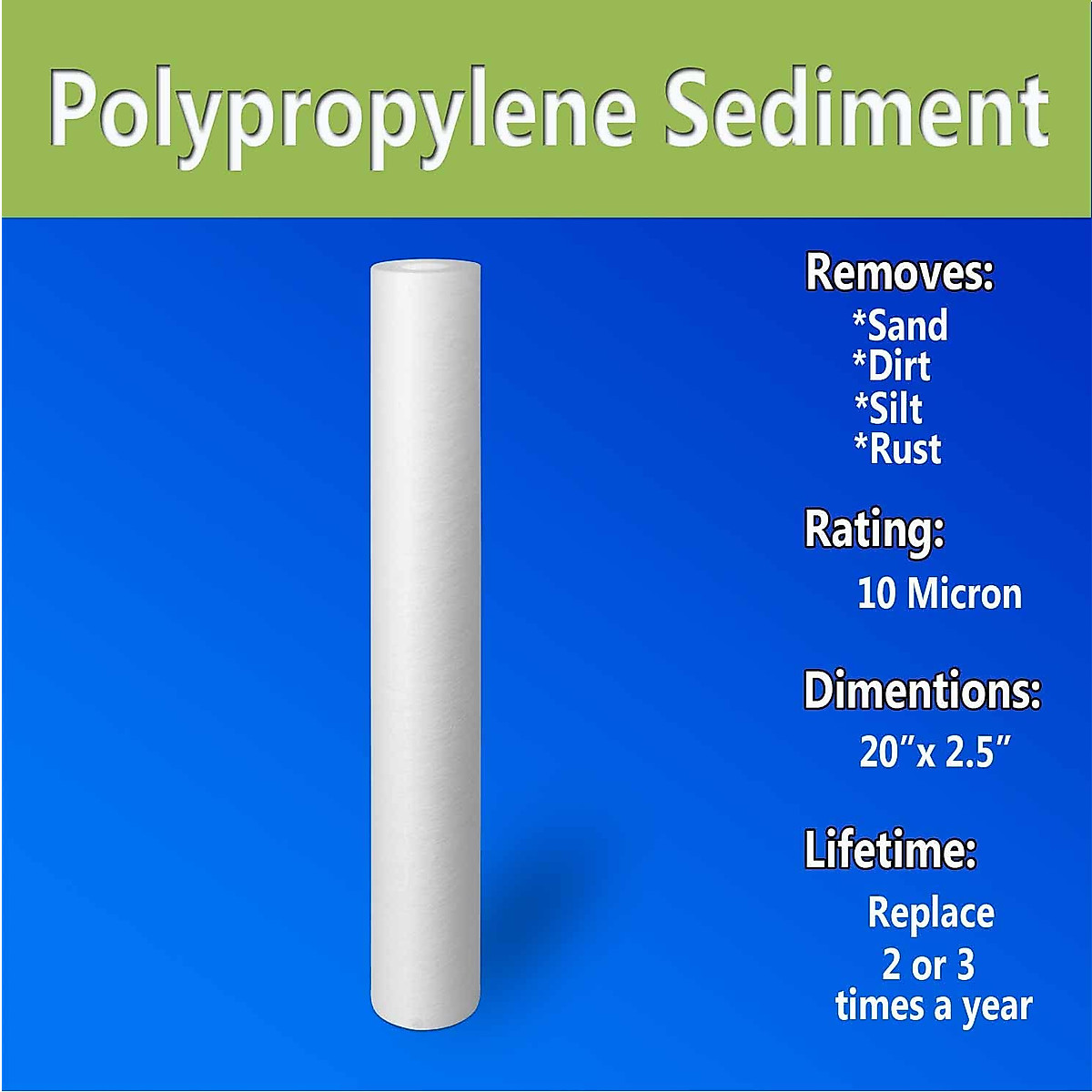 Standard Whole House Melt-blown Four Layers Filtration Polypropylene 10 Micron Sediment Filter 20” x 2.5” Fits 20” x 2.5” Housings. Compatible with FPMB5-20, FPMB520, SDC-25-2005/4, VX05-20 Pack of 4