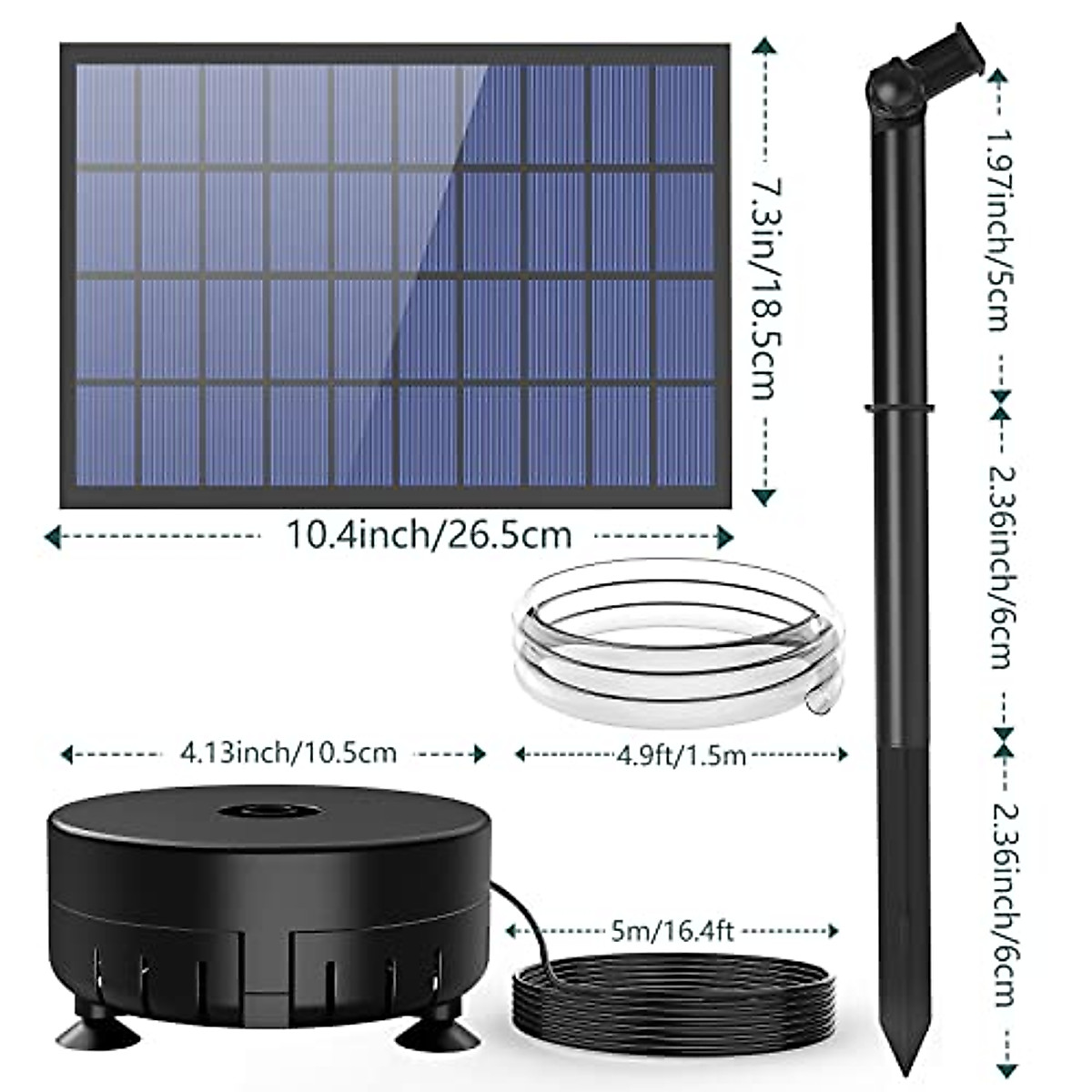 AISITIN 7W Solar Fountain Pump Outdoor,DIY Solar Fountain Water Pump Kit with Multiple Nozzles, Stake and Water Pipe, Solar Powered Fountain Pump for Bird Bath, Garden, Pool and Other Outdoor Places