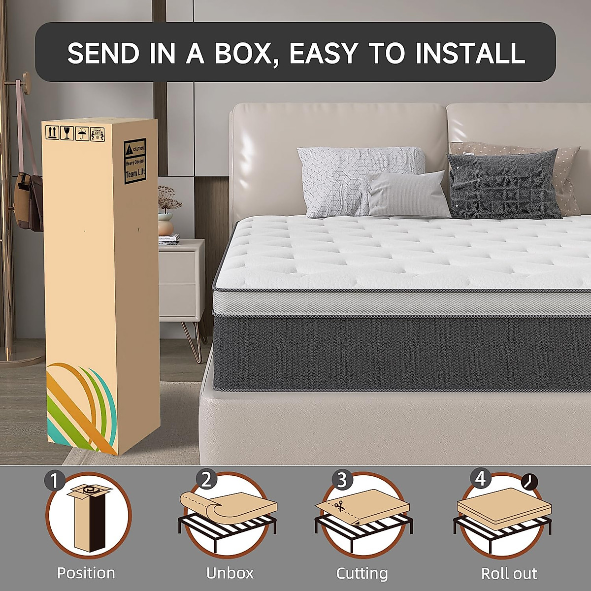 Hohamn Full Size Mattress, Gel Memory Foam Hybrid Mattress in a Box, Individual Pocket Springs, Supportive & Pressure Relief, Good Springback, Breathable Full Mattresses