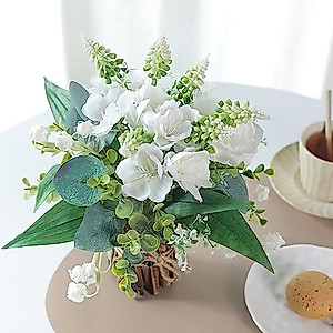 YXZZWL 12" Fake Potted Plants Mini Artificial Eucalyptus Small Faux Plants with White Flowers for Home Office Farmhouse Bathroom Dining Table Centerpiece Decorations Coffee Table Decor Indoor