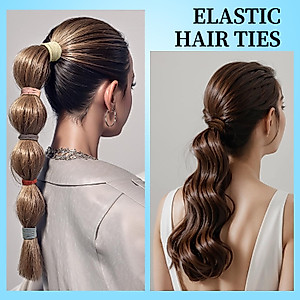 FANDAMEI Hair Accessories Kit - Elastic Hair Ties, Cotton Bands, Rubber Bands, Hair Pins, Rat Tail Comb for Women