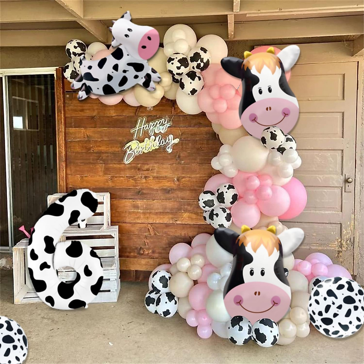 7Pcs Cow Balloons - Cow Print Balloon Huge Cow Head Walking Cow Balloons Number 6 Balloon Cow Decorations for 6th Birthday Farm Animal Birthday Decorations Western Cowboy Theme Party Decoration