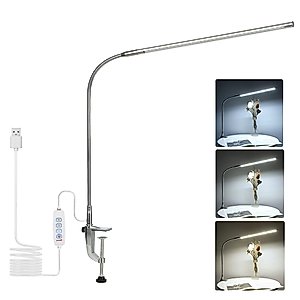 lishumei LED Desk Lamp with Clamp, 3 Modes 10 Brightness 360° Rotation Eye-Caring Reading Light, Long Flexible Gooseneck, Architect Task Lamp, USB Clamp Light for Home Office Manicure Reading