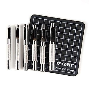 OWDEN 6 Pieces Hollow Hole Punch Set (1/8" - 5/16"),Leather Punch Tools, with A Free Cutting MAT